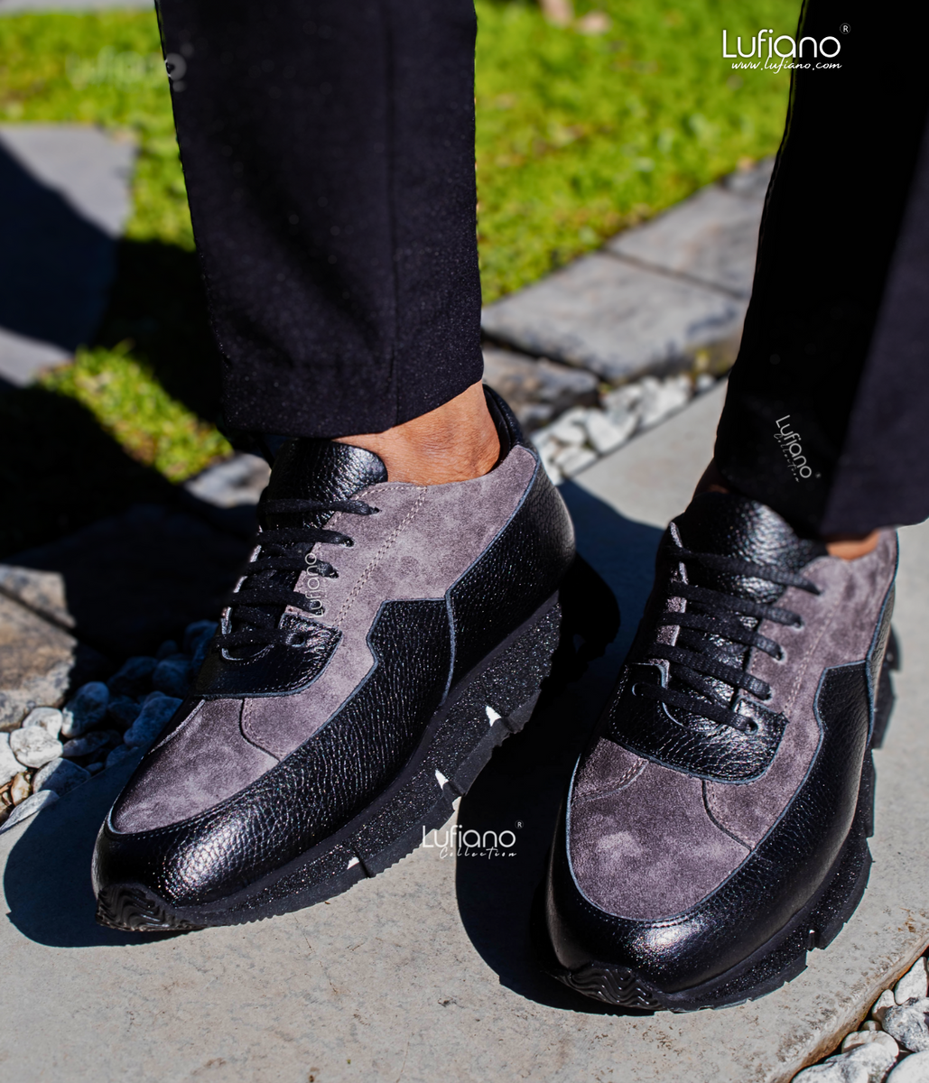 219 - Lufiano Leather Sneaker- Black-Grey – Lufiano Apparel