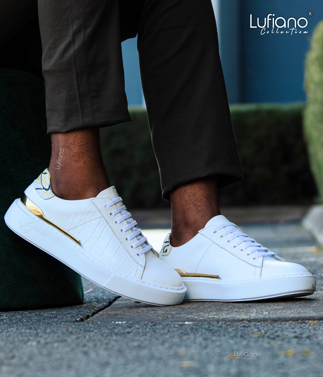 199 Lufiano Lace Up : White-Gold – Lufiano Apparel