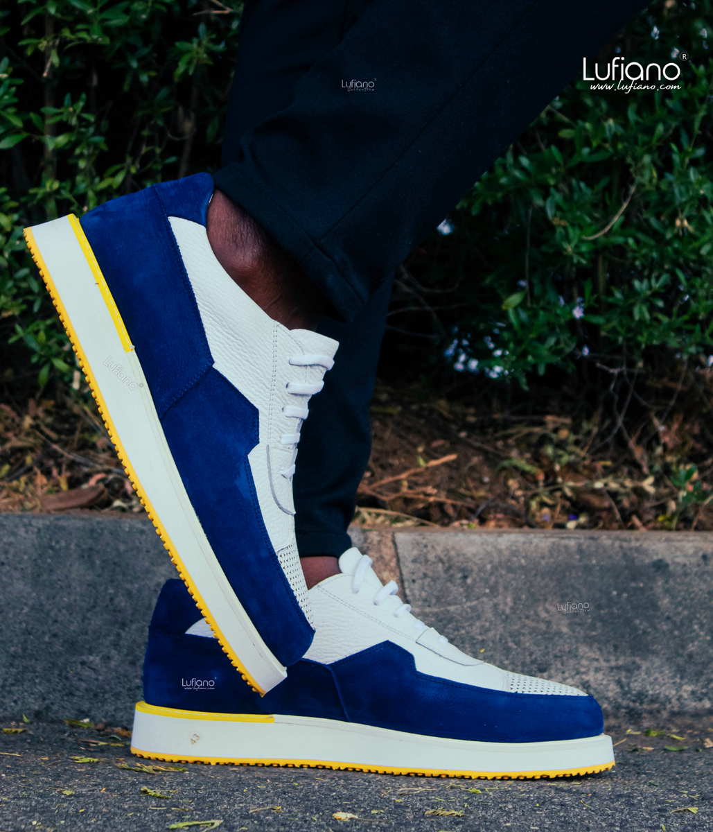 056 - LUFIANO collection Leather Sneaker- White /Blue – Lufiano Apparel