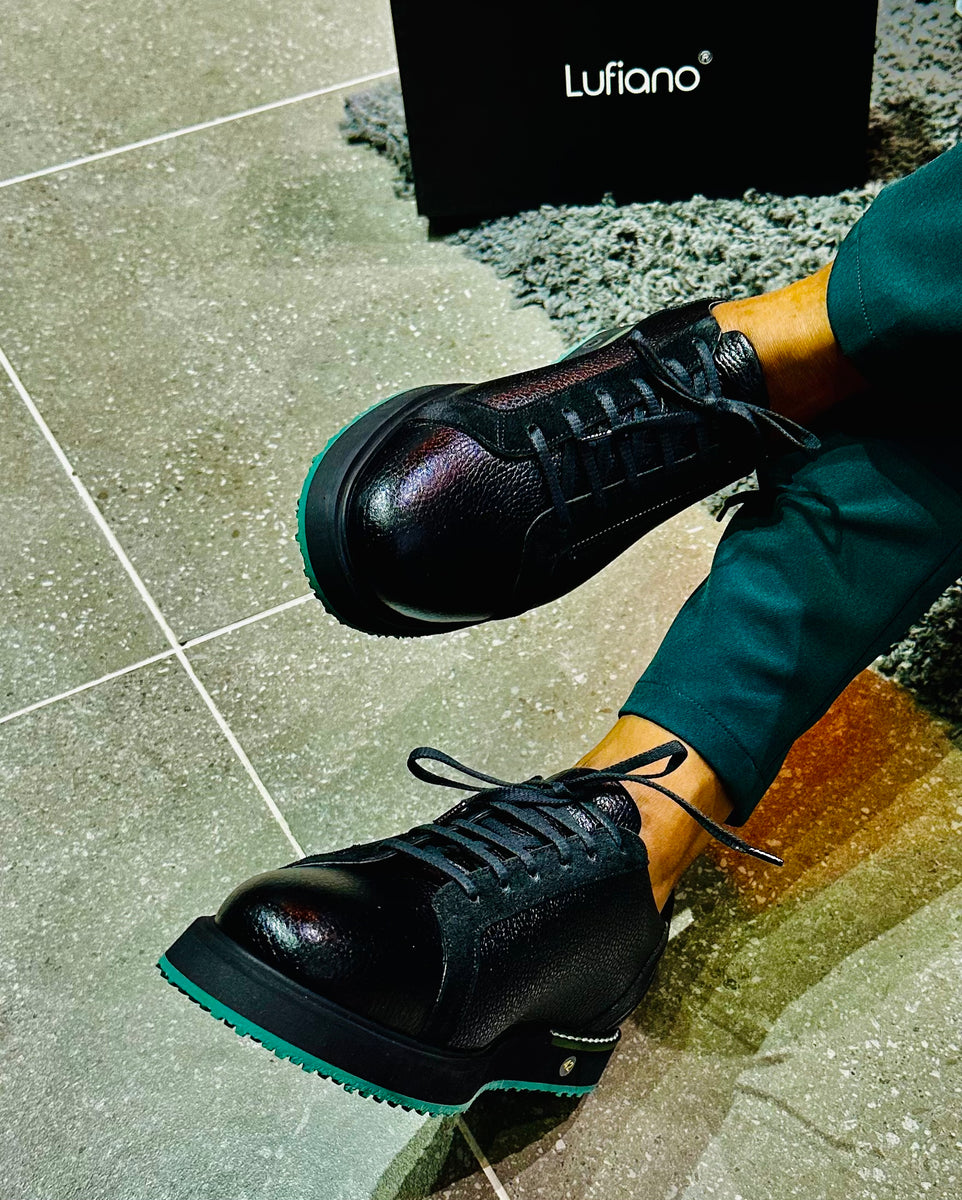 018C - LUFIANO collection Leather Sneaker- Green/Black – Lufiano Apparel