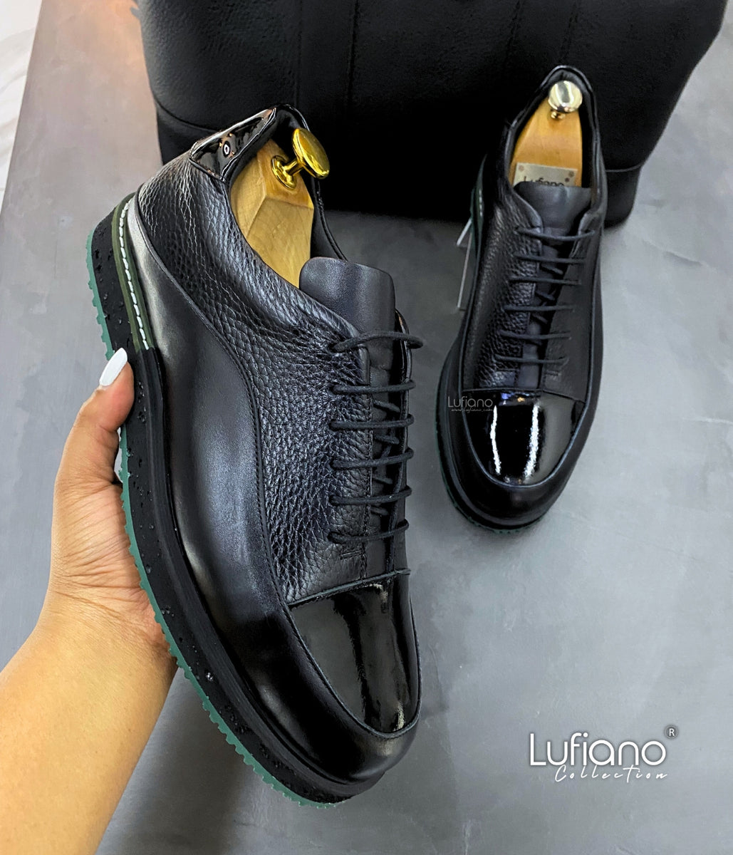 203 - LUFIANO collection Leather Sneaker- Black – Lufiano Apparel