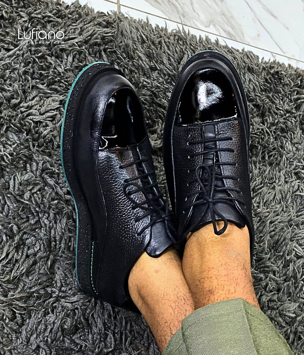 203 - LUFIANO collection Leather Sneaker- Black – Lufiano Apparel
